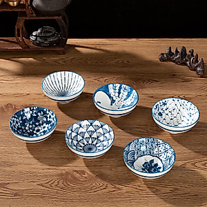 TJ Global Set of 6 Traditional Japanese Pottery Ceramic Bowls for Rice, Salad, Soup, Cereal, Snacks, Ice Cream - 10 Fluid Ounce Capacity