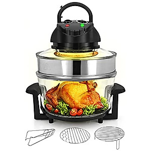 18 Quart Convection Countertop Air Fryer - See through Glass for Best Cooking Results - Air Fryer, Roaster, Bake, Grill, Steam & Roast - Includes Glass Bowl, Broil Rack & Toasting Rack
