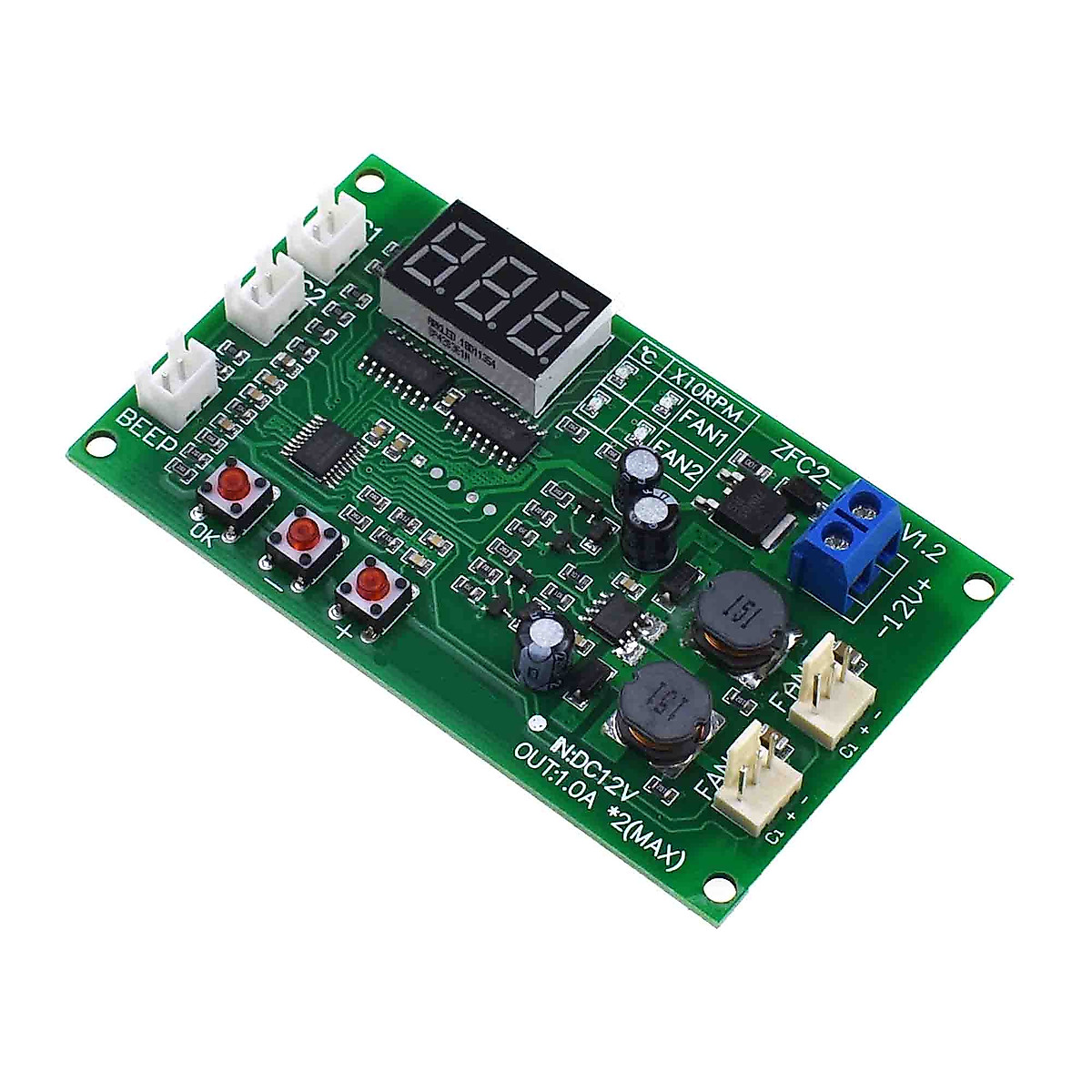 Durable Fit for 12V 2 Way 3 Wire Fan Smart Temperature Controller with Temperature Speed Digital Display Stop-Rotating Alarm Function Wearable