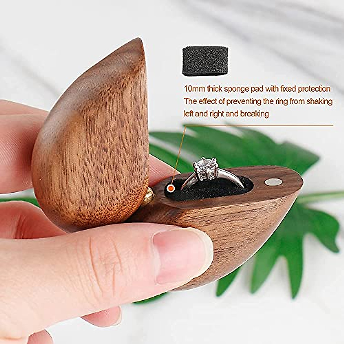 SINMAR Wooden Ring Box for Wedding Ceremony, Small Heart Shaped Proposal Engagement Ring Boxes for Wedding Wedding Ring Boxes for Ceremony(black walnut)