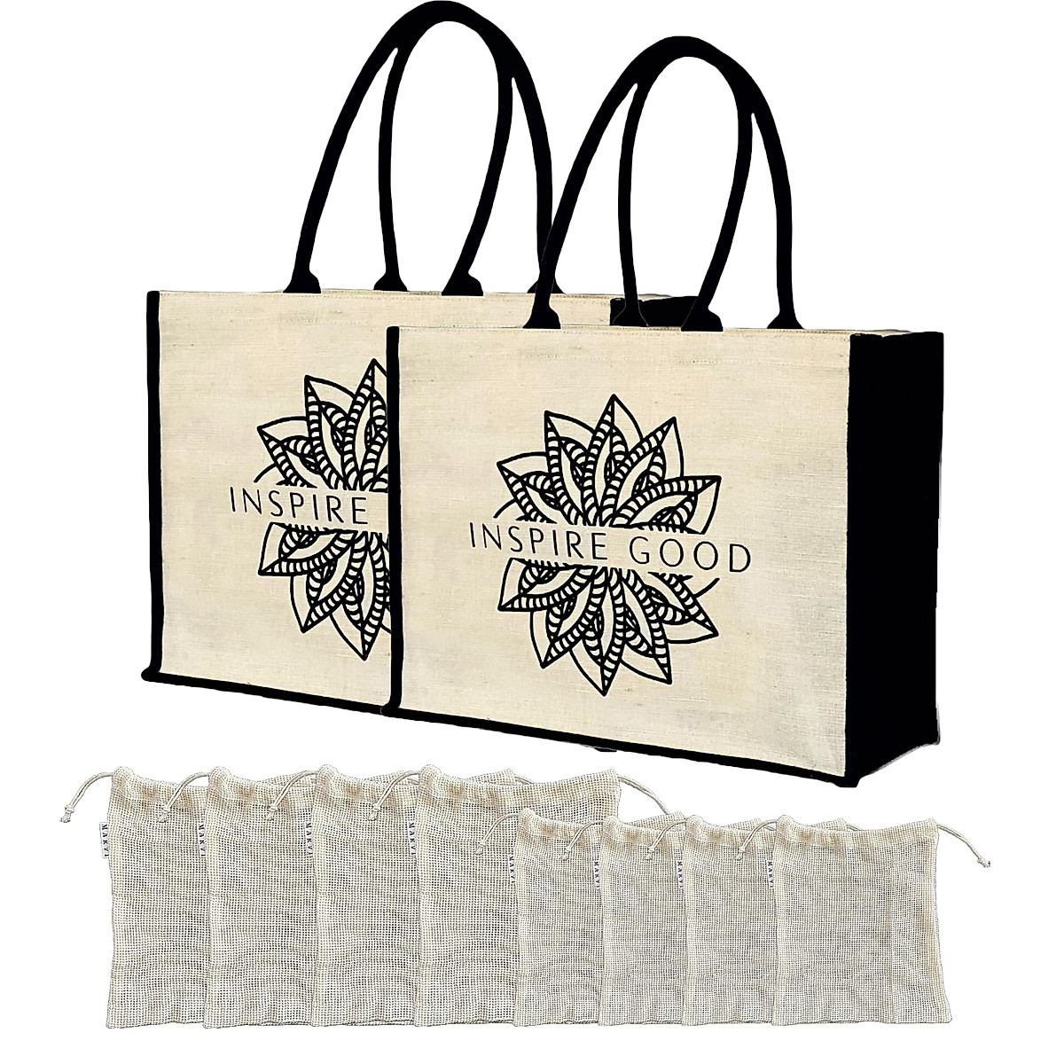 MARVI TOTE BAG - Juco/Burlap Shopping, Beach, Travel Bag, Gift | Eco-friendly, Reusable | Cotton Mesh Drawstring Grocery Bags (1 Pack)