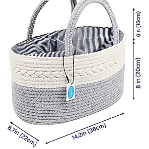 Casaphoria Diaper Caddy Organize,Cotton Rope Diaper Basket Caddy Baskets for Storage,100% Cotton Car Diaper Organizer with Removable Inserts,Cream and Gray (14.2''×8.7''×8'')