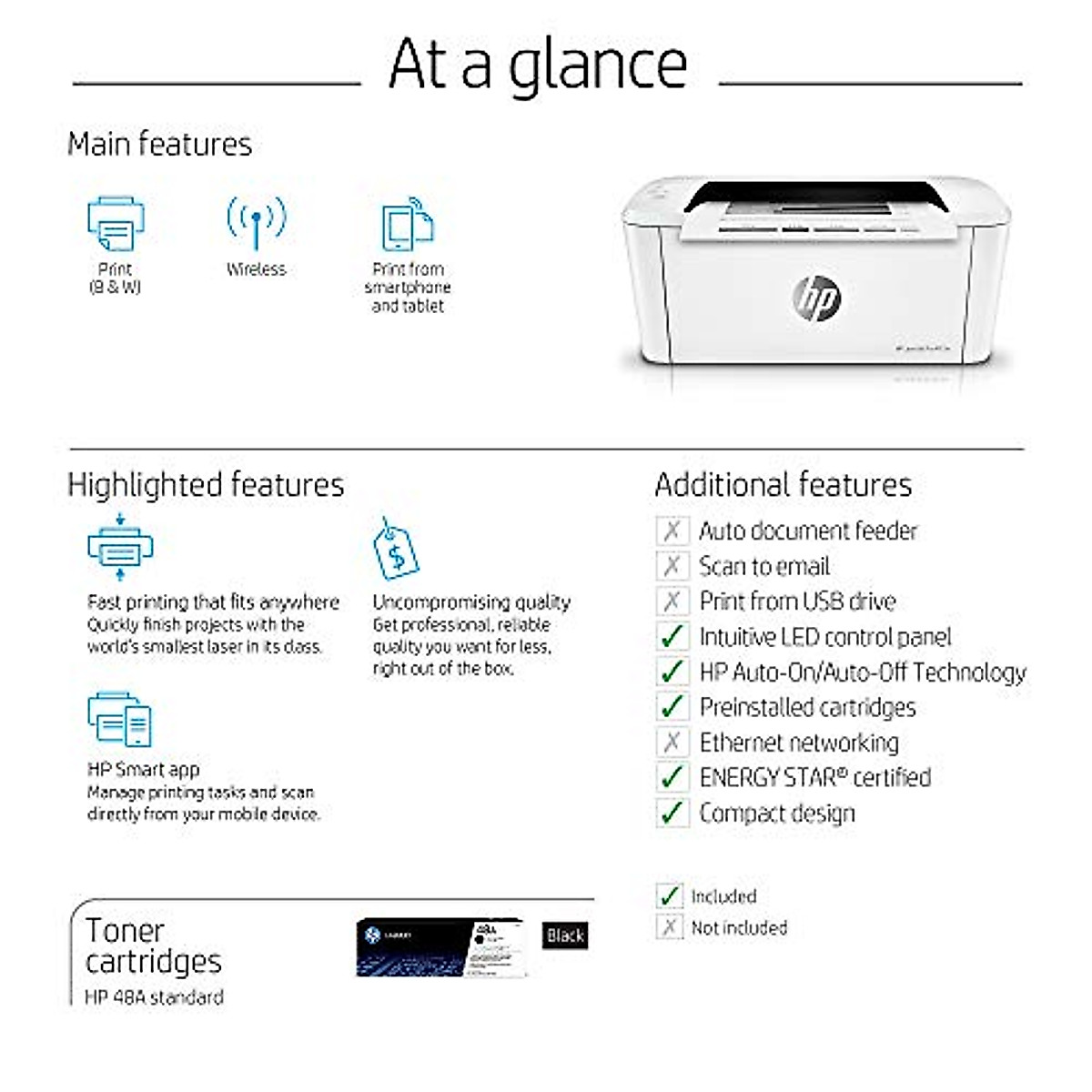 HP LaserJet Pro M15w Wireless Monochrome Printer, works with Alexa (W2G51A)