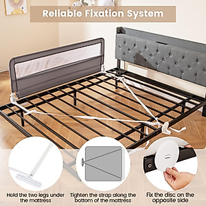 HONEY JOY Bed Rail for Toddlers, 59-in Extra Long, Portable Safety Bed Guardrail w/Double Safety Child Lock, Foldable Baby Bed Rail Guard, Fit King & Queen Full Twin Size Bed Mattress (2 Pack, Gray)