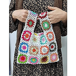 WYKDD Flower Crochet Wrist Bags for Women Handbags Women's Shoulder Bags Handmade Hollow Waistlets Purses Small Tote (Color : Black, Size : 1)