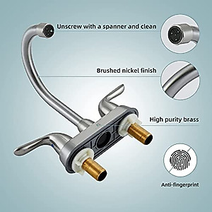 3 Hole, 4-Inch, 2-Handle Bathroom Sink Faucet, Brushed Nickel Bathroom Faucet, Lead-Free Faucet for RV Bathroom Faucet