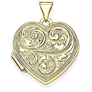 IceCarats 14K Yellow Gold Love You Always Heart Personalized Photo Locket Necklace Charm Pendant 24mm x 18.75mm Only