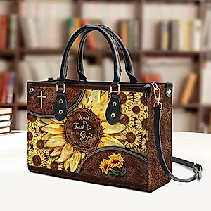 64HYDRO Christian Gifts Faith Sunflower Purses for Women, Shoulder Bag, Handbags for Women, Valentines Day Gifts for Her, Gifts for Sisters, Daughter, Mom, Friends, Travel Work Leather Bag