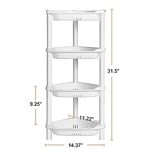 ELYKEN 4 Tier Shower Caddy Organizer Shelf Corner, 14.4 x 11.2 x 31.5 Inches, Rustproof, Plastic Shower Rack Stands for Inside Bathroom, Bathtub, Shower pan, White