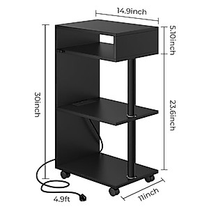 yamagahome End Table with Charging Station, 4-Tier Nightstand with Charger Station, Narrow Side Tables Living Room, Bedroom for Small Spaces, Small Bedside Table with USB Ports and Outlets, Black