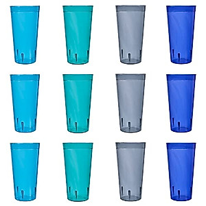 US Acrylic Café Plastic Reusable Tumblers (Set of 12) 32-ounce Iced-Tea Cups, Coastal | Value Set of Restaurant Style Drinking Glasses, Stackable, BPA-free, Made in the USA | Top-rack Dishwasher Safe