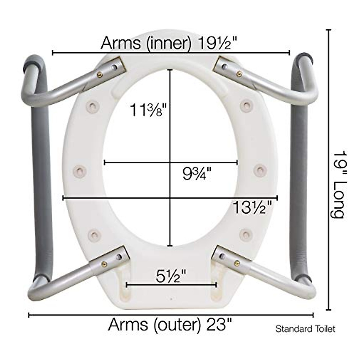 Essential Medical Supply Raised Elevated Toilet Seat Riser for an Elongated Toilet with Padded Aluminum Arms for Support and Compatible with Toilet Seat, Elongated, 19 x 14 x 3.5