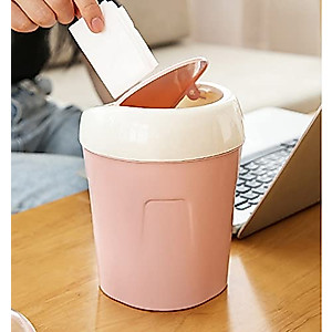 xiaomin Desktop Mini Waste Can with Swing Lid, Stylish Lace Polka Dot Table Trash Bin Table Waste Paper Basket Round Small Trash Can for Office Bathroom Children Bedroom, Trash Garbage Can (Pink)