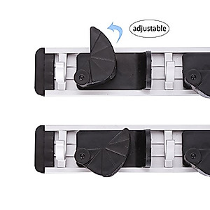 TOGU Mop and Broom Holder Wall Mounted 2 Position Storage Rack with 3 Hooks Holds up to 5 Tools Utility Weatherproof Holder for Garage Storage Systems Broom Organizer,Black