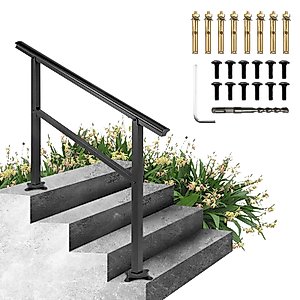 VEVOR Handrail for Outdoor Steps, 3-4 Steps Outdoor Handrail, Adjustable Aluminum Staircase Handrail, Thickened Stair Railings for Porch Railing, Deck Handrail