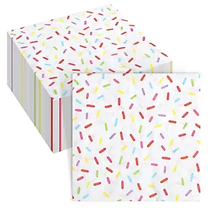 Weekgrat 100 Pcs White Donut Sprinkles Napkins Donut Party Paper Napkins 2 Ply Disposable Party Napkins for Baby Shower Birthday Party Theme Table Decor Supplies