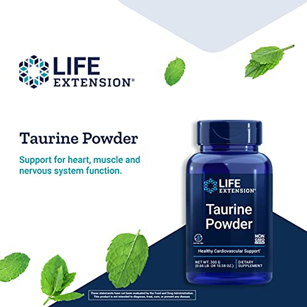 Life Extension Taurine Powder 750 mg - Pure Amino Acid Supplement for Heart, Liver, Nerve & Brain Health Support - Unflavored, Non-GMO, Gluten Free, Vegetarian - 382 servings, 10.58 Ounce