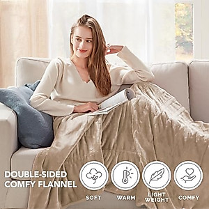 Degrees of Comfort Electric Throw Blanket Beige 50" x 60" | Lap Electric Blanket - Home, Couch | 3 Heat Settings W/ 2 Hour Auto Shut Off | Machine Washable