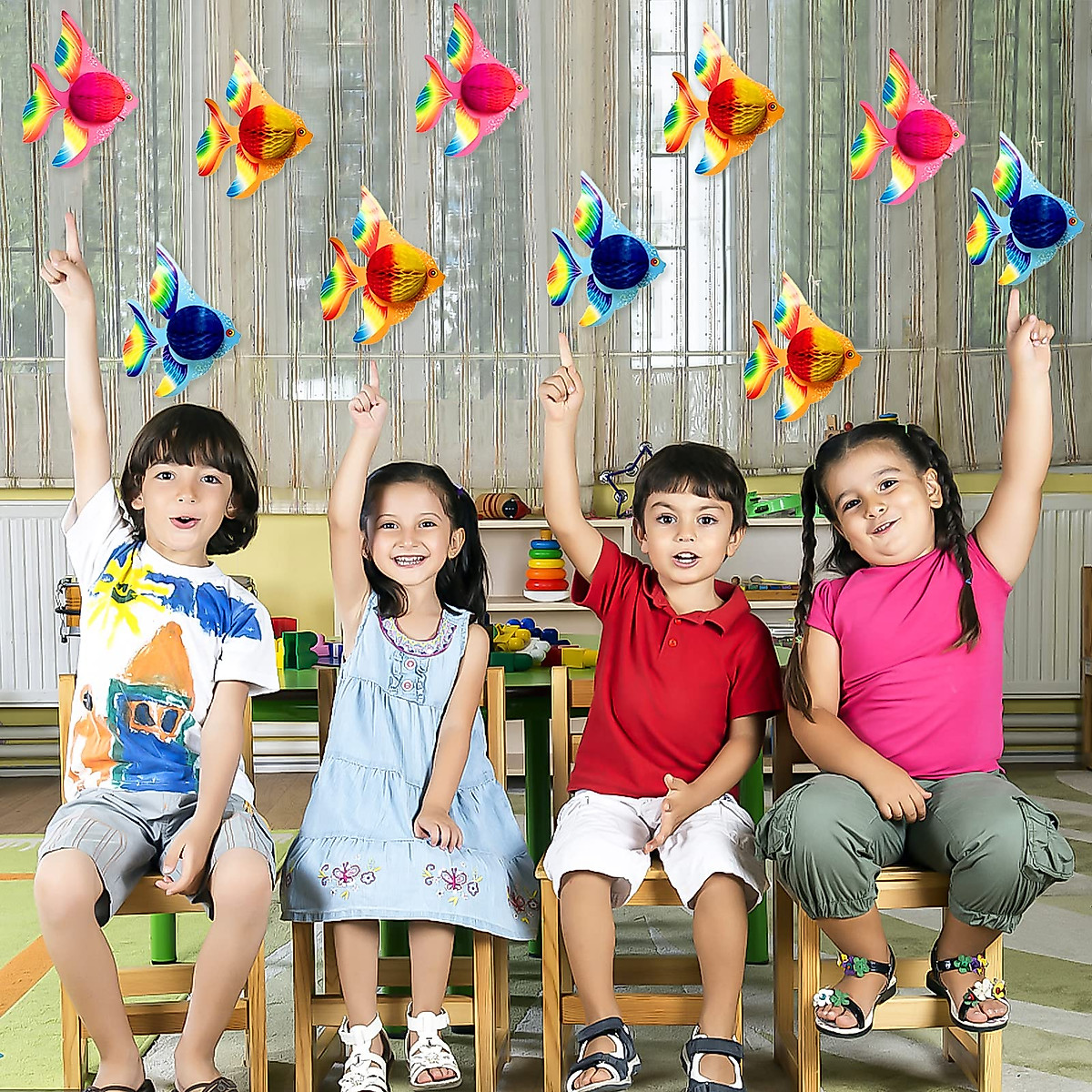 GuassLee 10pcs Tissue Fish Decoration - 10” Tropical Fish Party Decoration for Fish/Under The Sea/Mermaid/Ocean/Beach Themed Birthday Party Luau Decorations