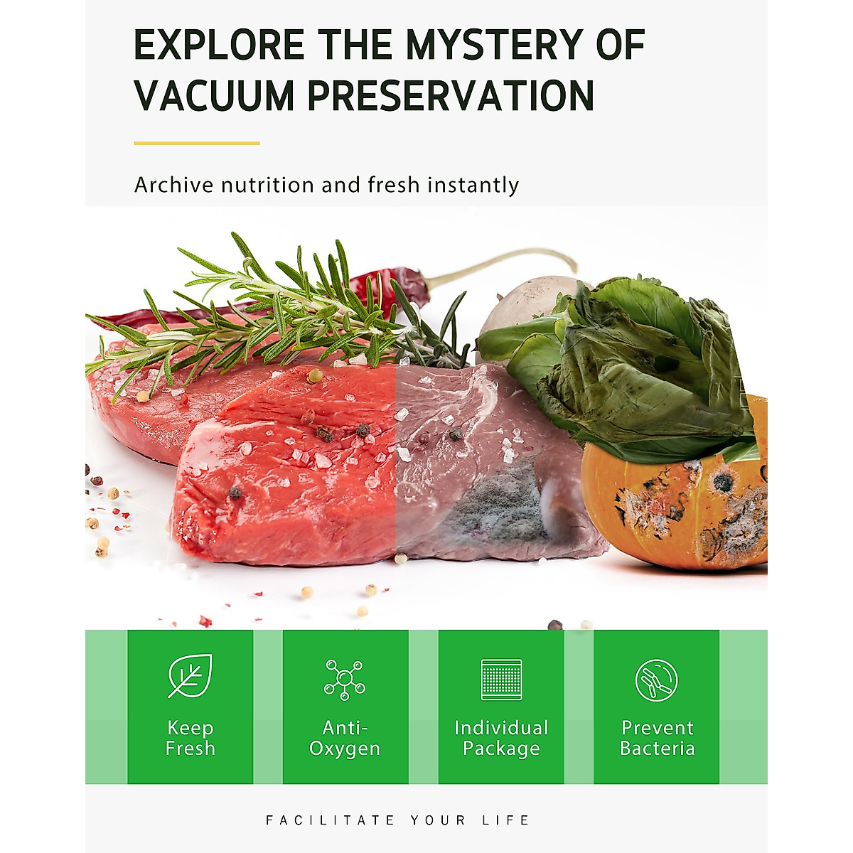 Syntus Vacuum Sealer Bags for Food, 2 Rolls 11" x 50' Commercial Grade Bag Rolls, BPA Free Food Vac Bags for Storage, Meal Prep or Sous Vide