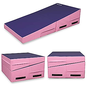 Matladin 55"x28"x14" Folding Gymnastics Cheese Wedge Incline Mat, Gym Fitness Tumbling Skill Shape Mat for Kids Girls Home Training Exercise (55"x28"x14", Purple+Pink)