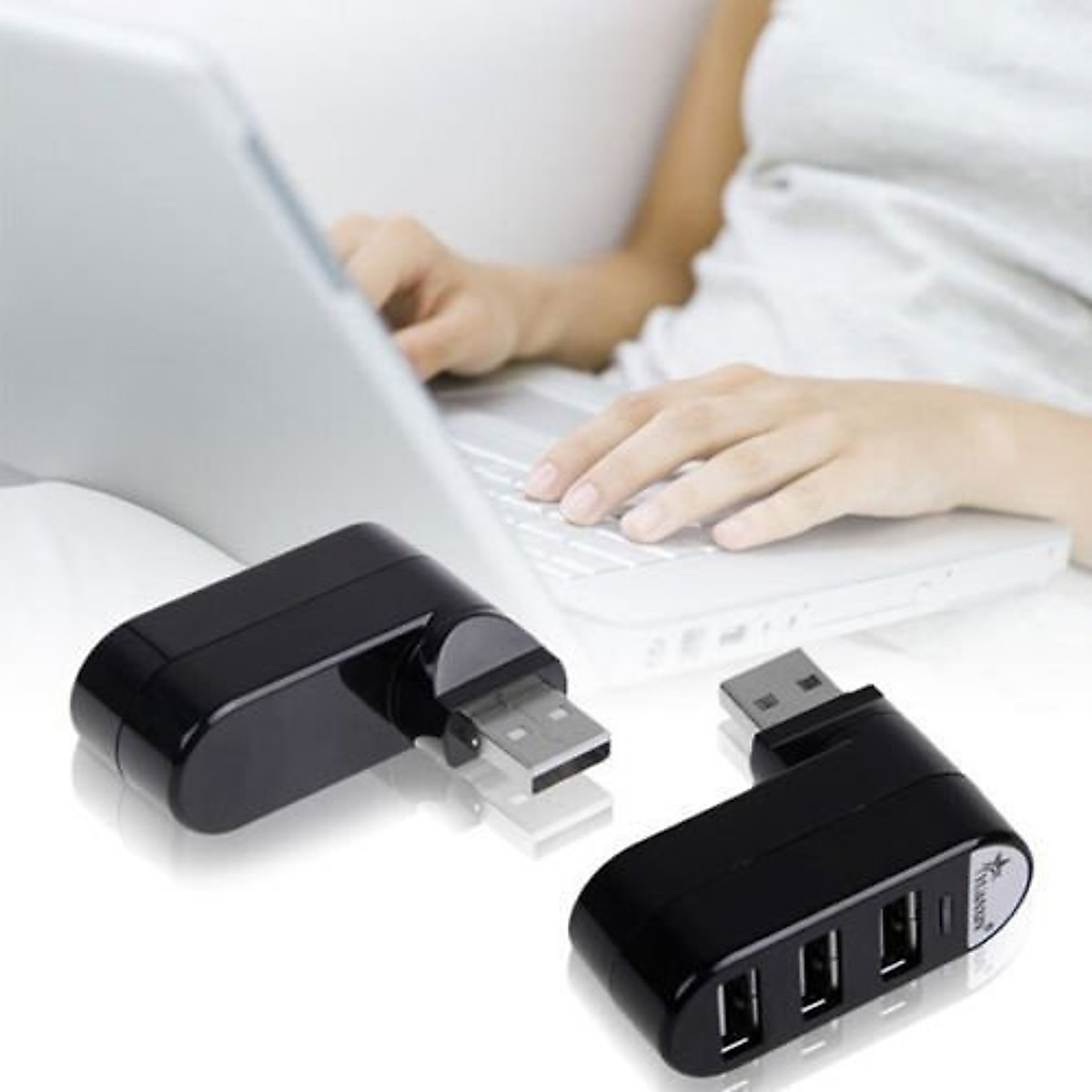 Sudroid 3-Port USB 2.0 Rotatable Hub [90°/180° Degree Rotatable] (Black)