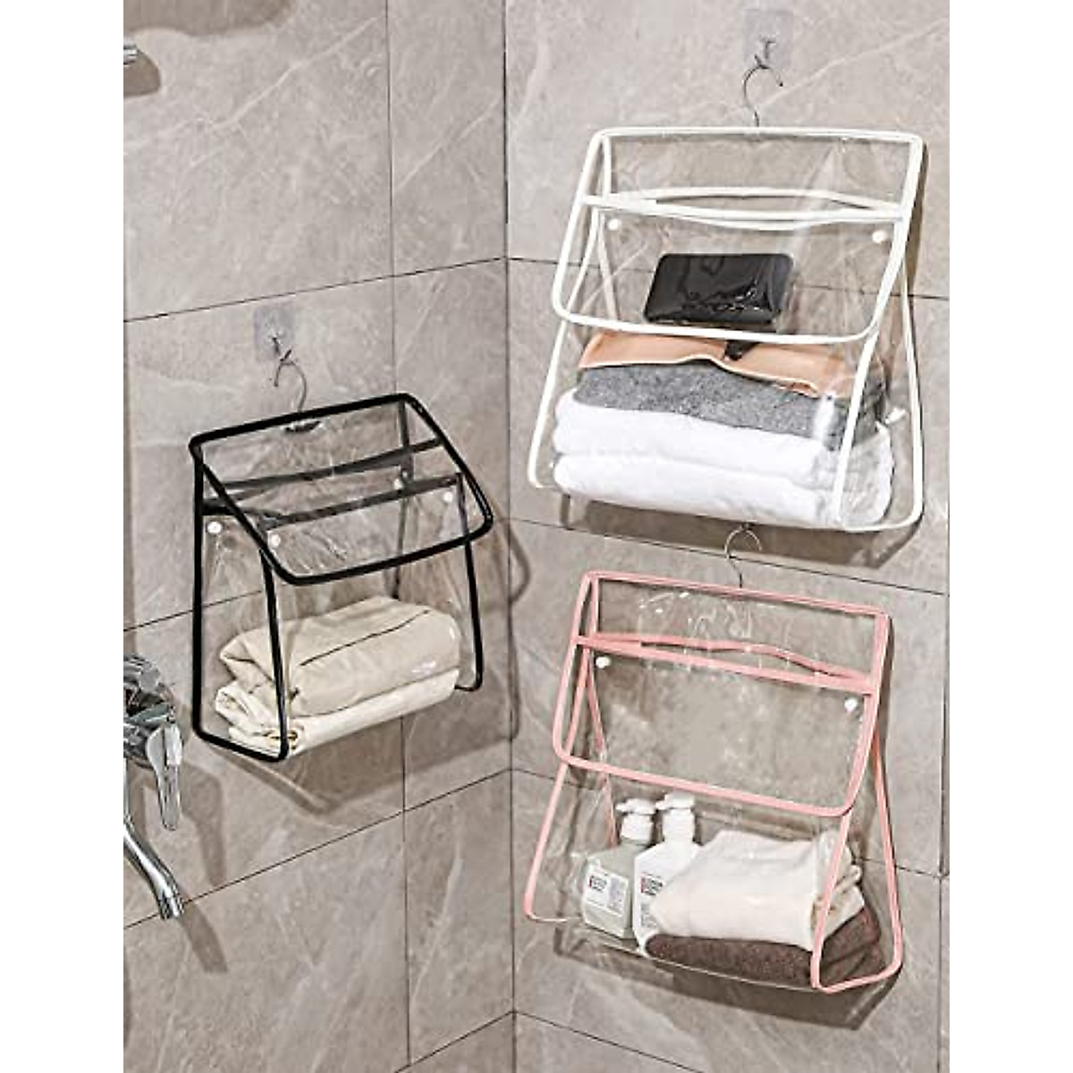 Hiroyuki with Metal Hook And Sticky Hook Shower Touch Screen Design Caddy Basket for College Dorm Room Essentials, Hanging Portable Tote Bag Toiletry for Bathroom Accessories(pink)