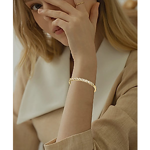 Cowlyn Open Cuff Bangle Cubic Zirconia Classic Tennis Bracelet 14K Gold Plated Jewelry for Women Women