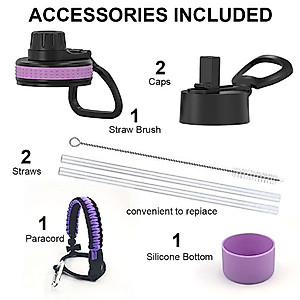 AZ LEVELUP Vacuum Insulated Stainless Steel Water Bottles, Double Walled, Wide Mouth Sport flasks Leak Proof Straw & Spout Lids, Modern Thermos, Paracord Handle, Protective Silicone Boot, 220z-Orchid