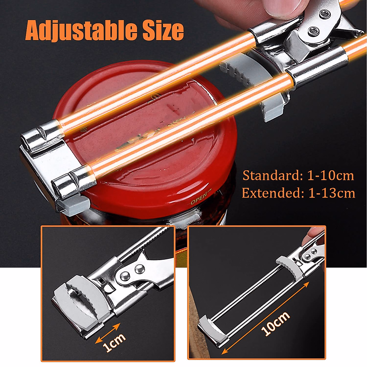 Warncode Jar Opener - 2023 NEW Adjustable Multifunctional Stainless Steel Can Opener, Jar Opener for Weak Hands,Longer Handheld Bottle Opener for Any-Size lids (7.7 in,1PC)