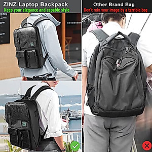 ZINZ Slim & Expandable Laptop Backpack 15.6 Inch Business Backpack with USB Port, Waterproof Anti-Theft Travel Backpack Daypack for Men and Women -Black