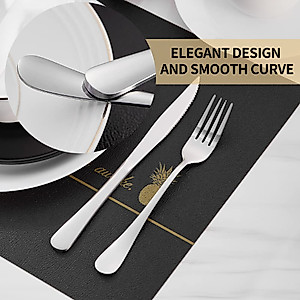 Rygten QU 12-piece Bright Silver Steak Knives Set, Fork And Knives Set For 6, Stainless Steel Knife Set Of 12, Dishwasher Safe