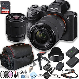 Sony a7 III Mirrorless Camera with 28-70mm Zoom Lens + 64GB Memory + Case+ Steady Grip Pod + Filters + 2X Batteries + Accessory Bundle (Renewed)