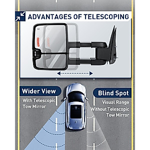 ECCPP Tow Mirrors Towing Mirrors Compatible with 1999-2002 for Chevy Silverado for GMC Sierra Pickup with Left Right Side Power Control Heat LED Turn Signal Running Clearance Light with Black Housing