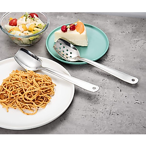 IMEEA Flat Bottom Serving Spoon 18/8 Stainless Steel Slotted Spoon 10-Inch Flat Edge Spoon Cooking Spoon, Set of 2