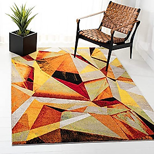 SAFAVIEH Porcello Collection 6'7" Round Light Grey/Orange PRL6940F Modern Abstract Non-Shedding Dining Room Entryway Foyer Living Room Bedroom Area Rug