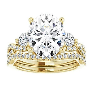 Moissanite World 3 CT Oval Moissanite Engagement Ring Colorless VVS1 10K 14K 18K Yellow Gold & 925 Sterling Silver Solitaire Anniversary Bridal Ring Set Valentine Gift for Her