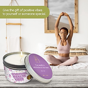 Magnificent 101 Spiritual Wealth Vibes 6-oz. Candle in Tin Holder; 100% Natural Soy Wax with Sage & Clove Essential Oils for Aromatherapy, Energy Cleansing, Meditation & Intention Setting; Great Gift