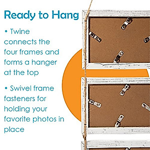 Houseables Collage Picture Frame, Hanging Photo Frames, 4” x 6” Prints, 2 PK, 4 Frame Set, White, Whitewash, Wood, w/Glass, Twine, Hanger, Rustic Style, Country Chic, Landscape, Farmhouse Decor