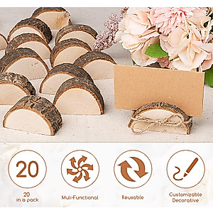 20 Premium Wood Place Card Holders, Rustic Mini Table Number Holders with 20 Kraft Table Place Cards and 50 m Natural Jute Rope, Table Sign Stand, Name Card Photo Picture Holders for Wedding Party