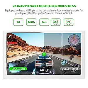 G-STORY 15.6" Portable Monitor 144Hz for Xbox Series S 2K Portable Gaming Monitor IPS Screen for Xbox Series S（not Included） with Two HDMI, HDR, Freesync Game Mode Travel Monitor
