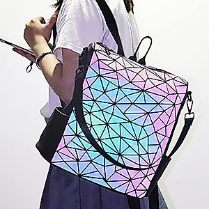 DBMGB Irregular Geometric Luminous Backpack Bag, Reflective Handbags, Noctilucent Totes Shopping Rucksack, Grid Knapsack, for Lady Womens Girls Men,Color 1