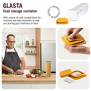 Monkey Business GLASTA Glass Food Container with Airtight Lid, Clear Glass Food Storage Jar with Silicone Lid and Moisture Absorber, Pantry Containers for Pasta Coffee Cereal (1 Pack)