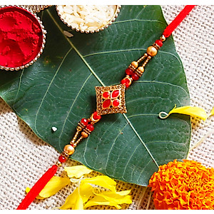 Premium Designer Rakhi for Brother Multicolor Beautiful & Designer Thread Raksha Bandhan Rakhi for Loving Brother Bhai | Rakhi for Small Brother (Kundan)