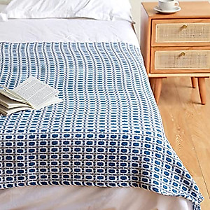 Acrylic Knitted Throw Blanket, Woven Blanket with Tassels Wave Textured Lightweight and Soft Cozy Decorative Blanket Throws for Travel, Couch, Bed, Sofa, 51"x63", Blue