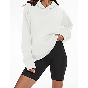 JEIBKOUY Women Men Solid Loose Basic Hoodies Fleece Long Sleeve Unisex Pullover Oversized Sweatshirt White