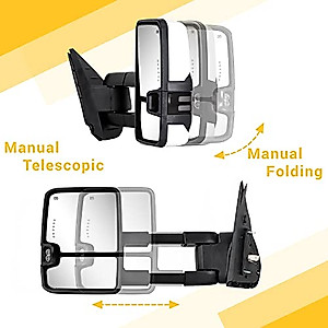 Sanooer Towing Mirrors Painted White Switchback Dynamic Turn Light Compatible with 2007-2013 Chevy Silverado Suburban Tahoe GMC Sierra Yukon with Running Lights Power Glass Backup Lamp Heated Set