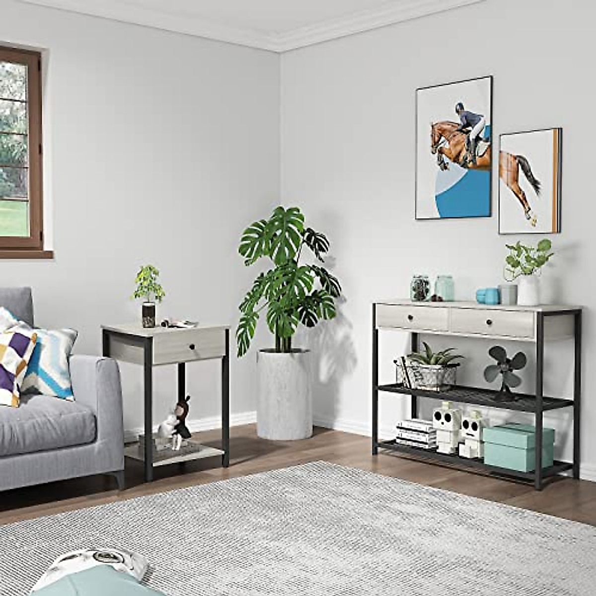 Ecoprsio Nightstand Set of 2 Modern End Table Side Table with Drawer and Storage Shelf Wood Night Stand Greige Bedside Table for Bedroom, Living Room, Sofa Couch, Hall, Easy Assembly, Greige