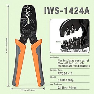 iCrimp Non Insulated Open Barrel Terminal Crimp Tool - Wire Crimper for Molex, Delphi, AMP/Tyco, Harley, PC/Computer, Automotive 24-14 AWG