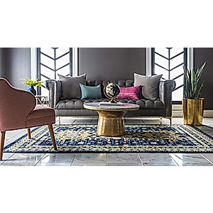 Unique Loom Taftan Collection Border Geometric Tribal Inspired Design Area Rug, 9 ft x 12 ft, Navy Blue/Gold